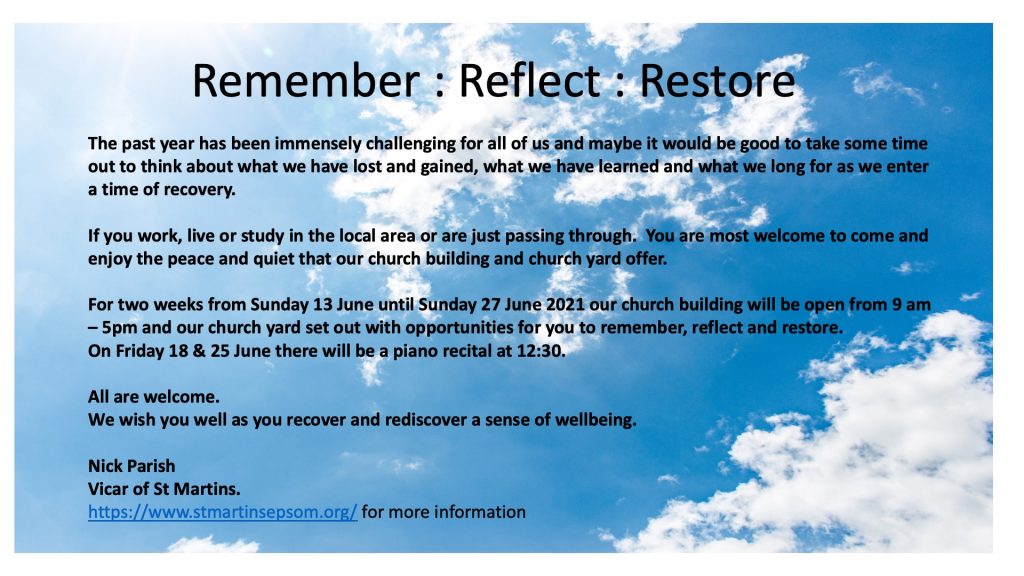 Remember : Reflect : Restore - St Martin of Tours